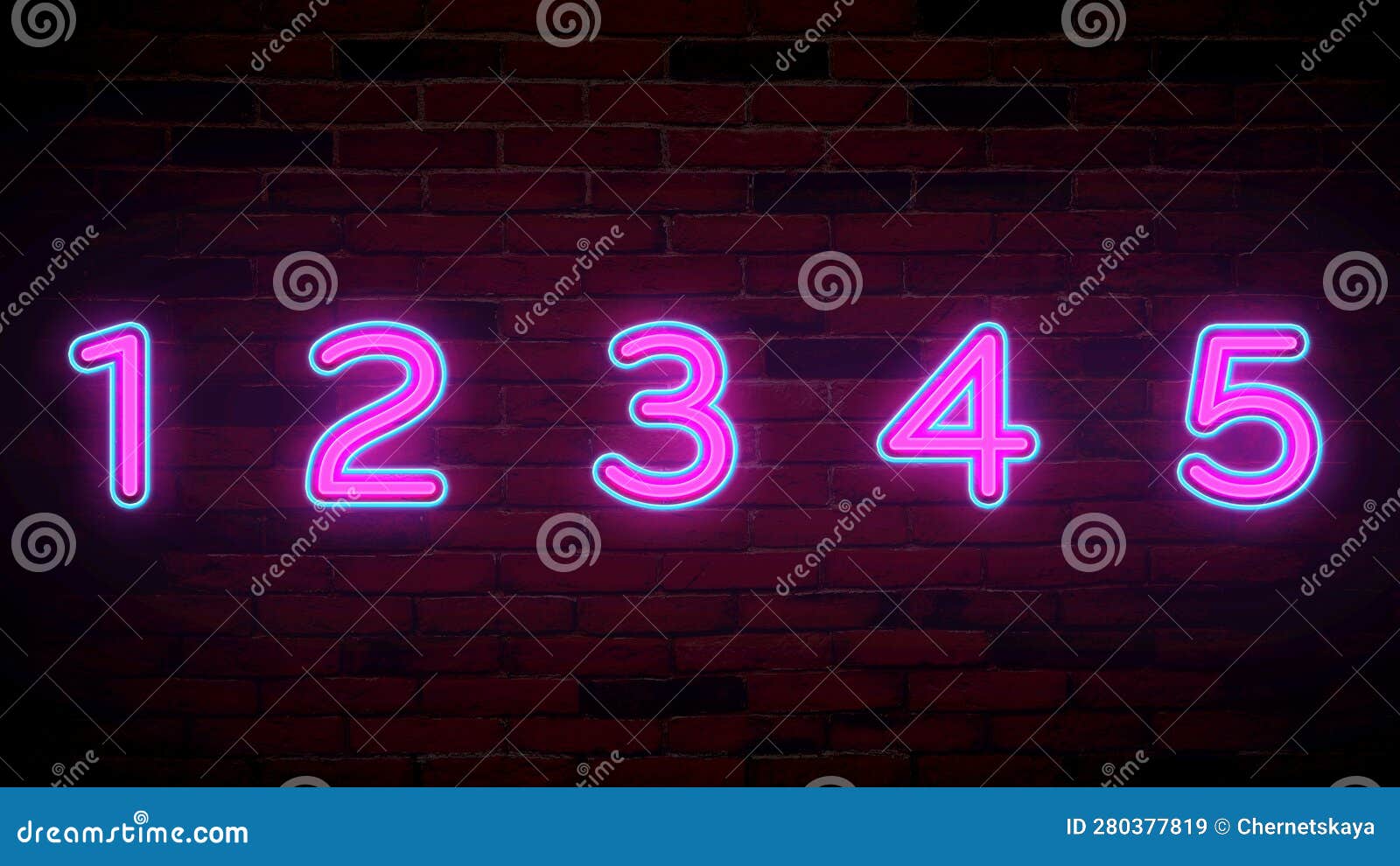 Glowing Neon Number (1, 2, 3, 4, 5) Signs on Brick Wall Stock ...