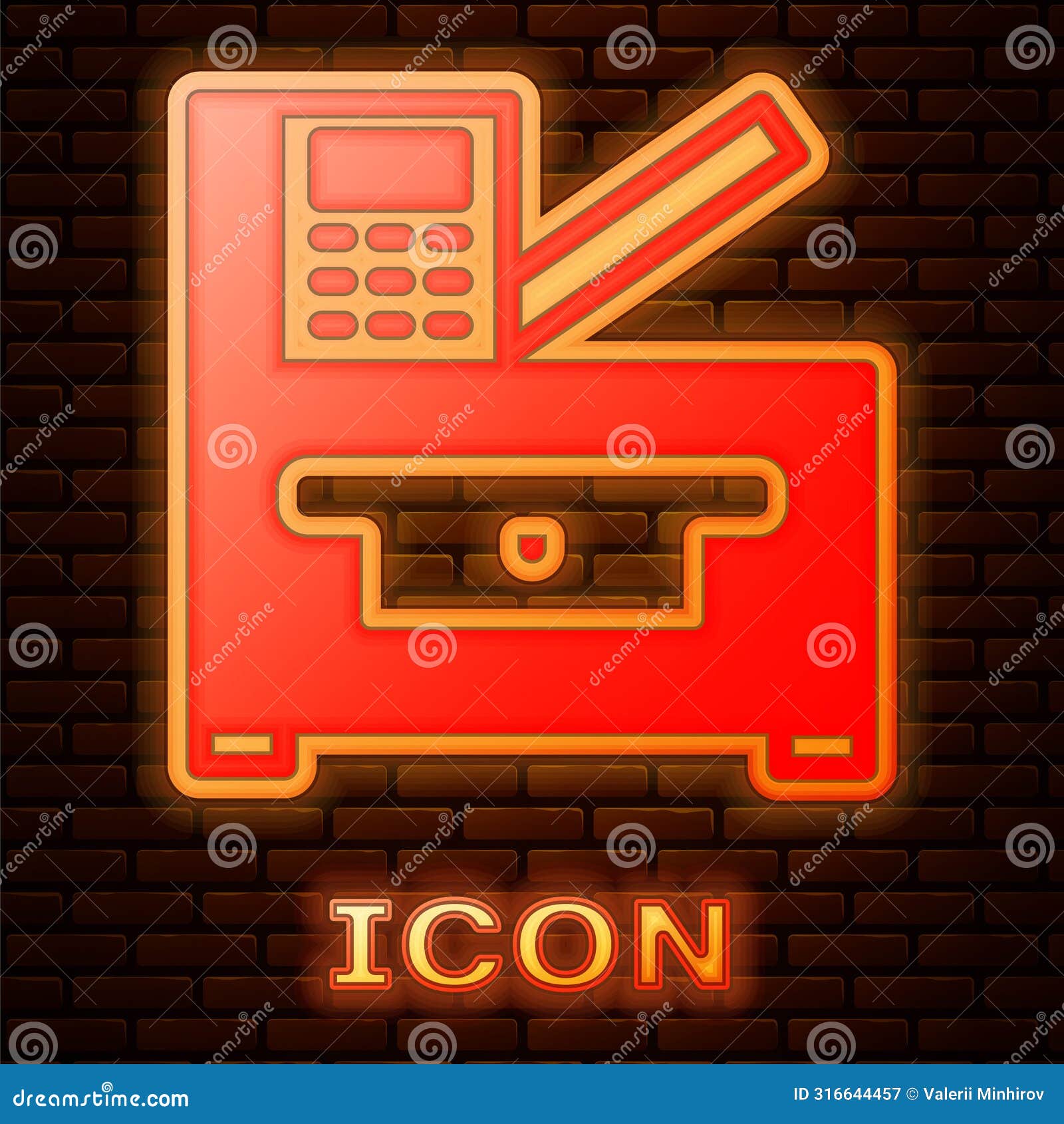 Neon Multifunction Printer Or Automatic Copier Red Color Vector ...