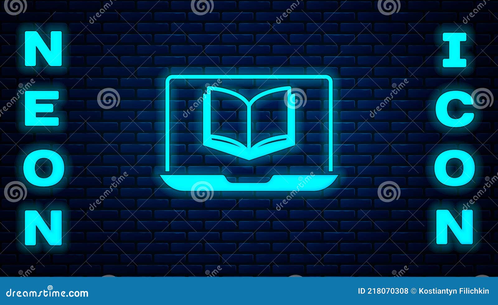 Glowing Neon Online Class Icon Isolated on Brick Wall Background ...