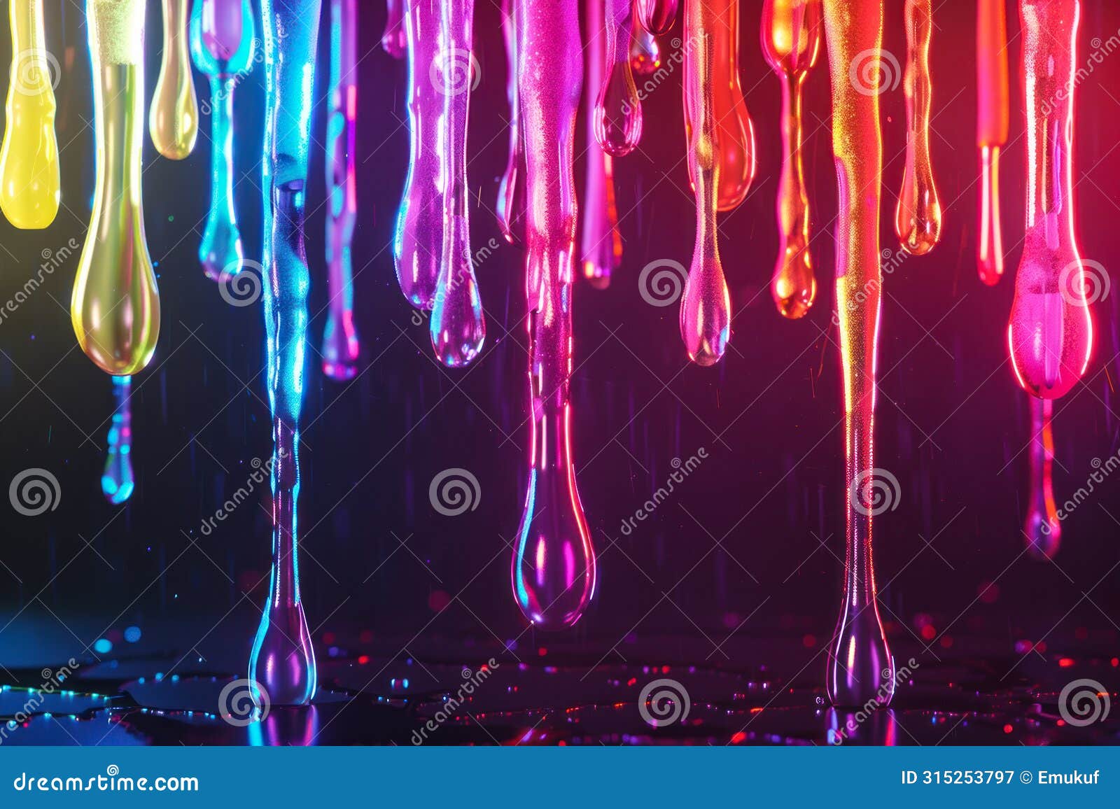 Glowing Neon Paint Drips in Dark Ambience. Stock Image - Image of ...