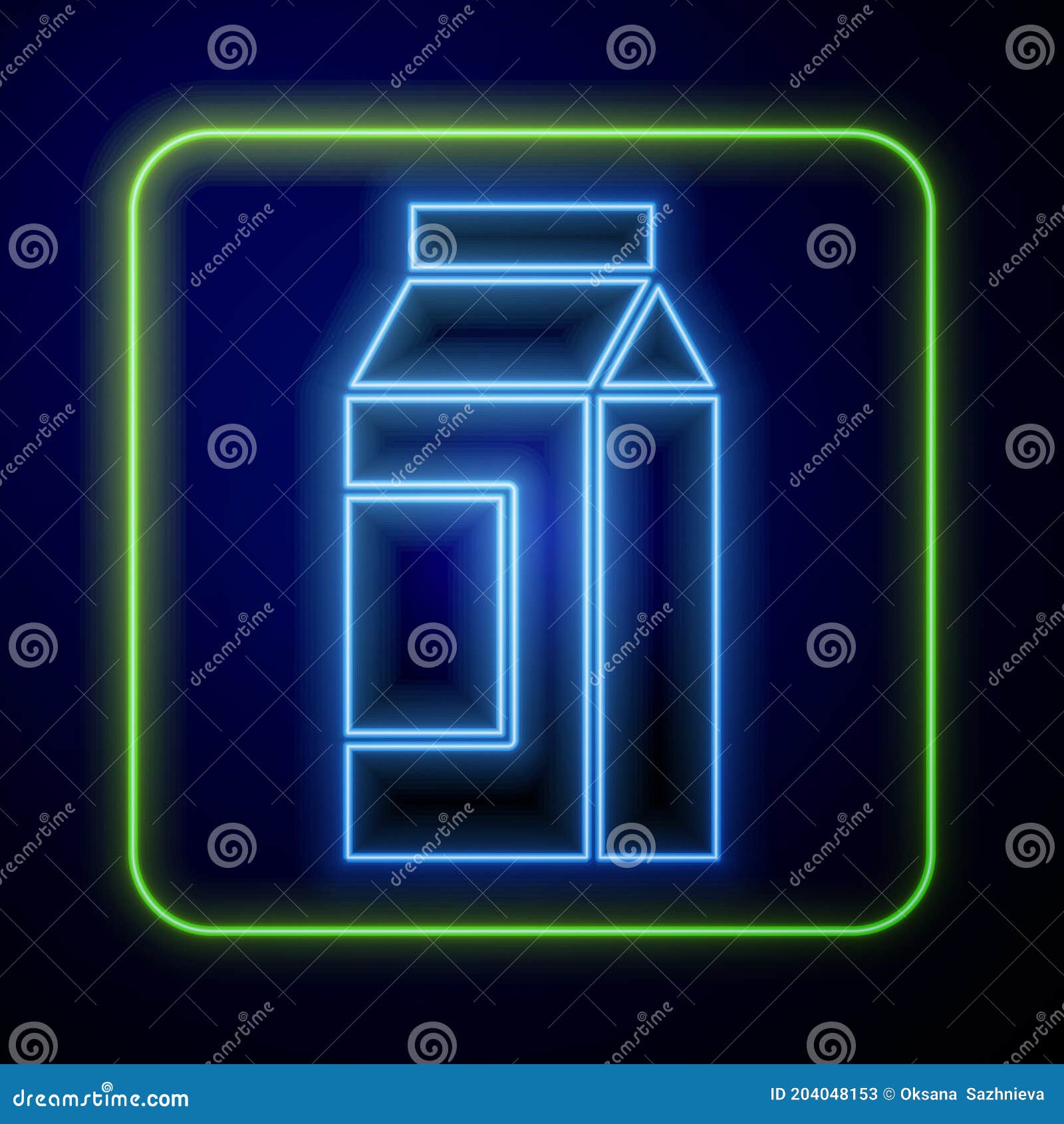 Glowing Neon Paper Package for Milk Icon Isolated on Blue Background ...
