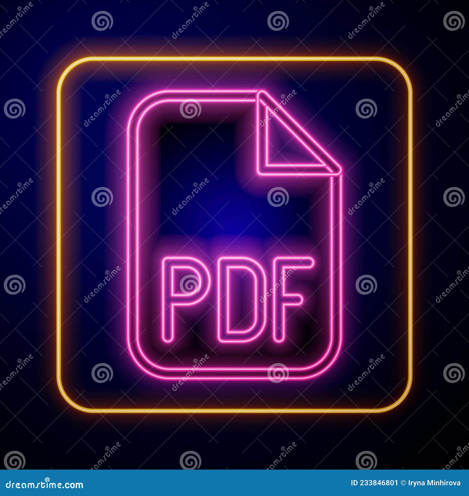Glowing Neon PDF File Document. Download Pdf Button Icon Isolated on ...
