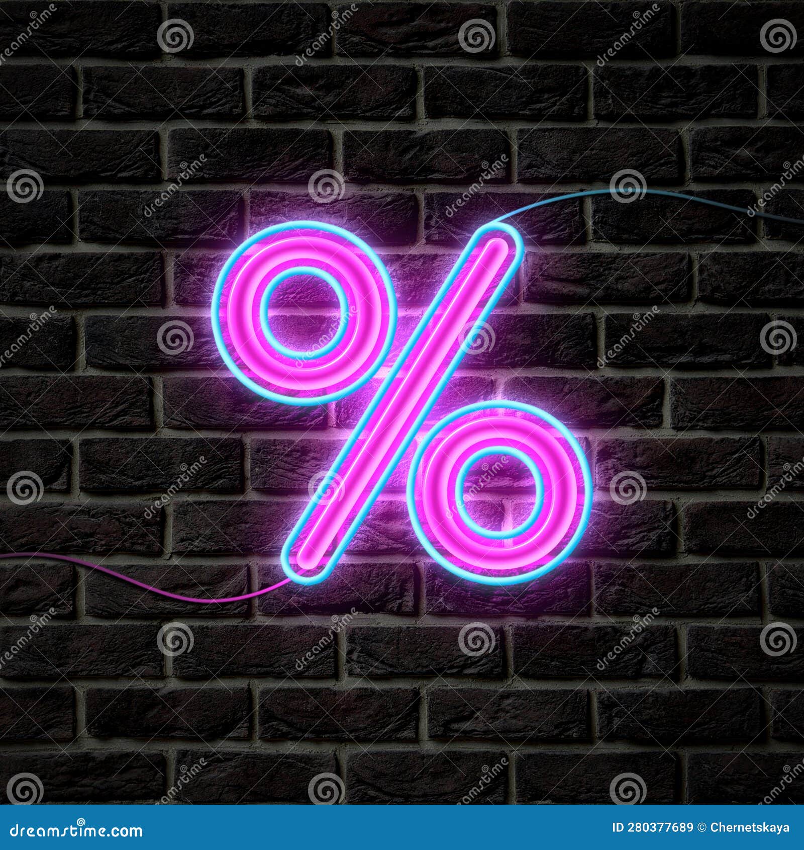 Glowing Neon Percent Sign on Brick Wall Stock Image - Image of ...