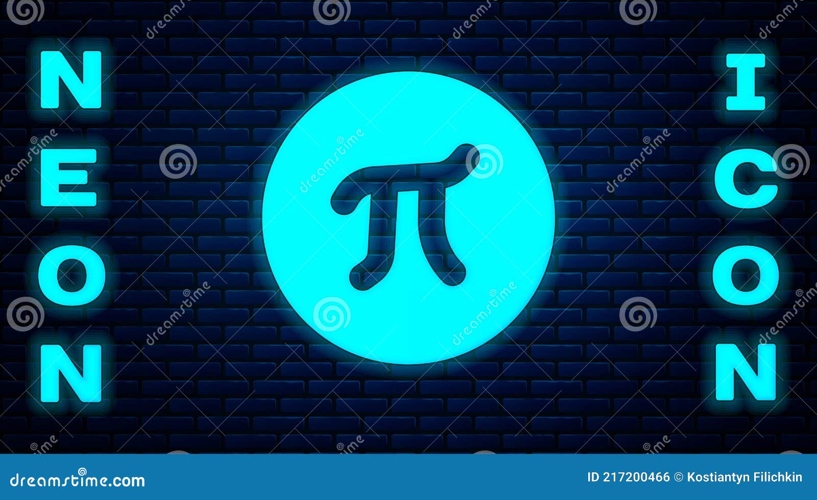 Glowing Neon Pi Symbol Icon Isolated on Brick Wall Background. Vector ...