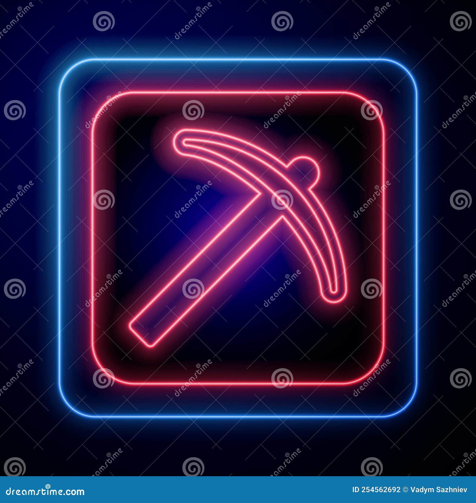 Glowing Neon Pickaxe Icon Isolated on Black Background. Vector Stock ...
