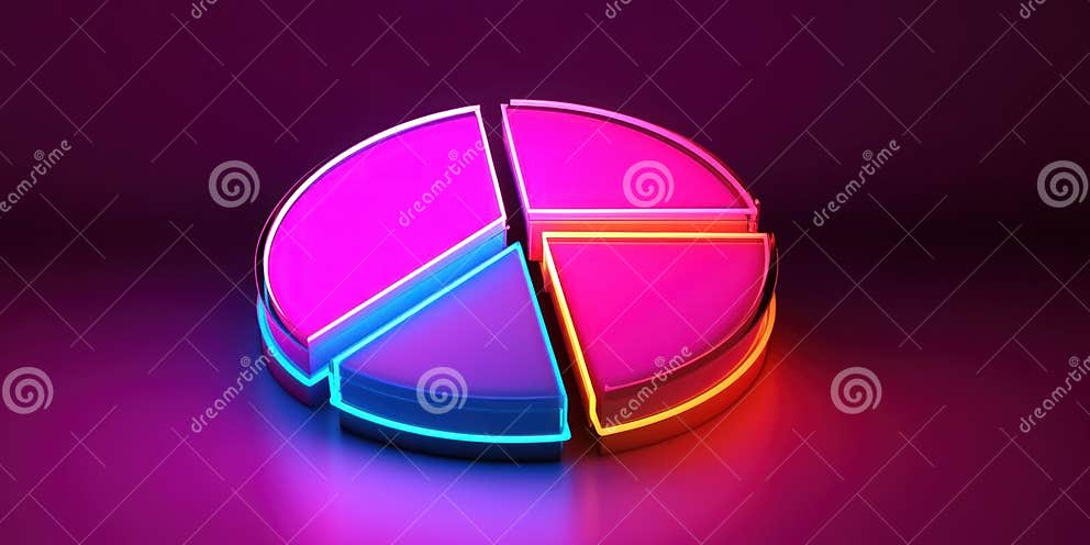 Glowing Neon Pie Chart in Holographic Style Stock Illustration ...