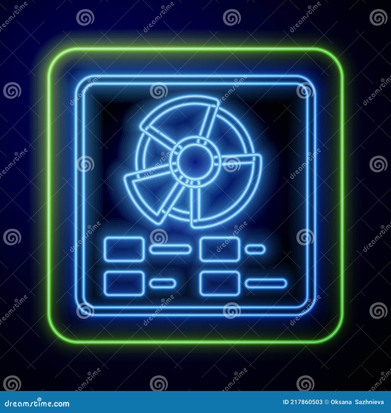 Glowing Neon Pie Chart Infographic Icon Isolated on Blue Background ...