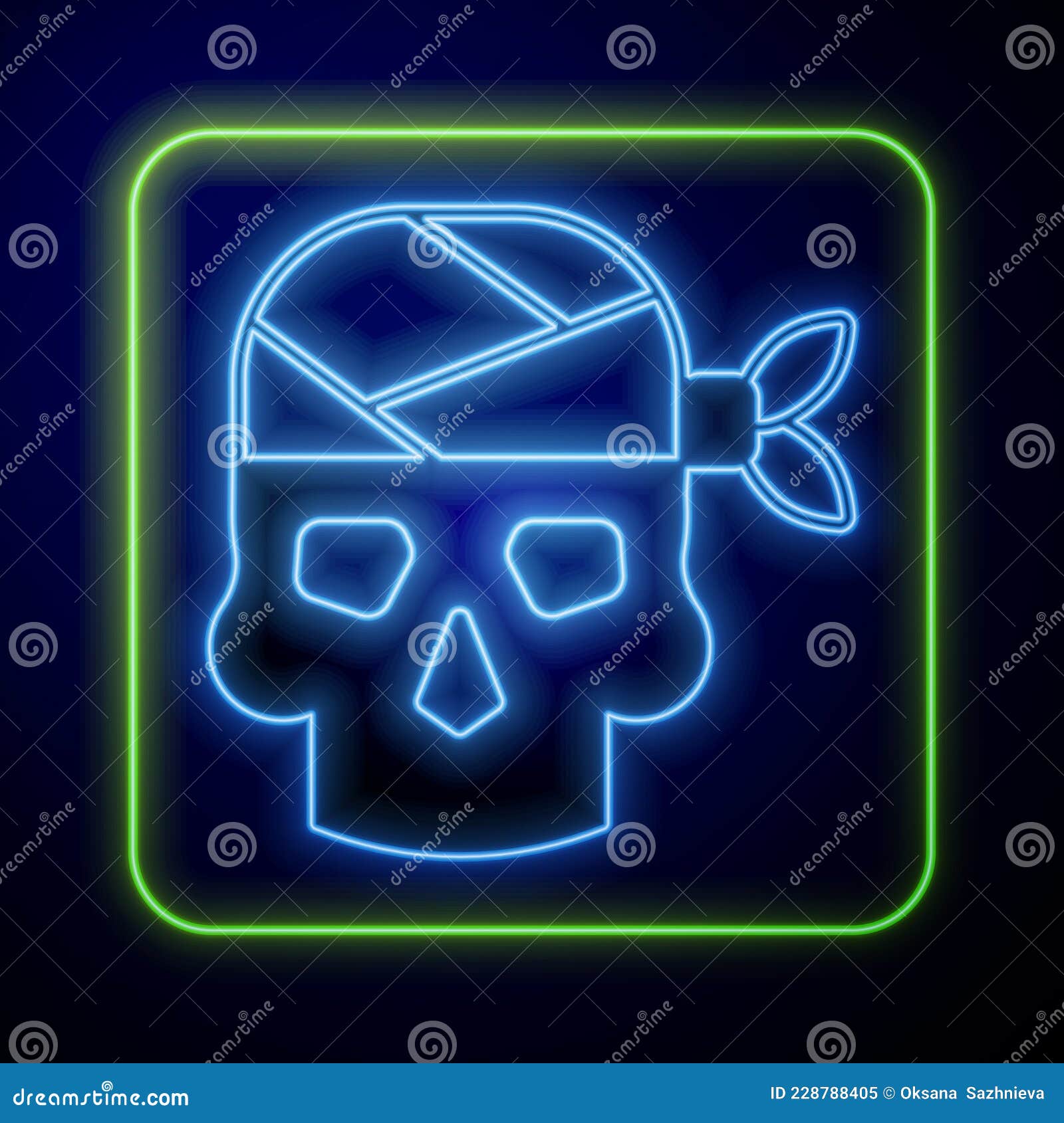 Glowing Neon Pirate Captain Icon Isolated on Blue Background. Vector ...