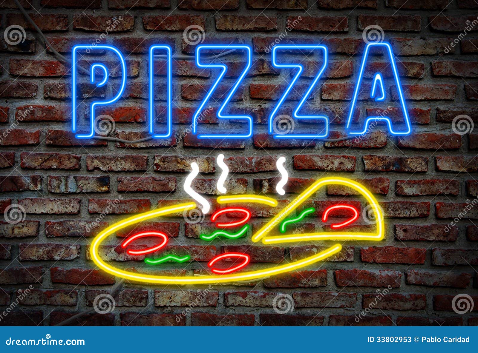 Glowing neon pizza sign stock illustration. Illustration of banner ...