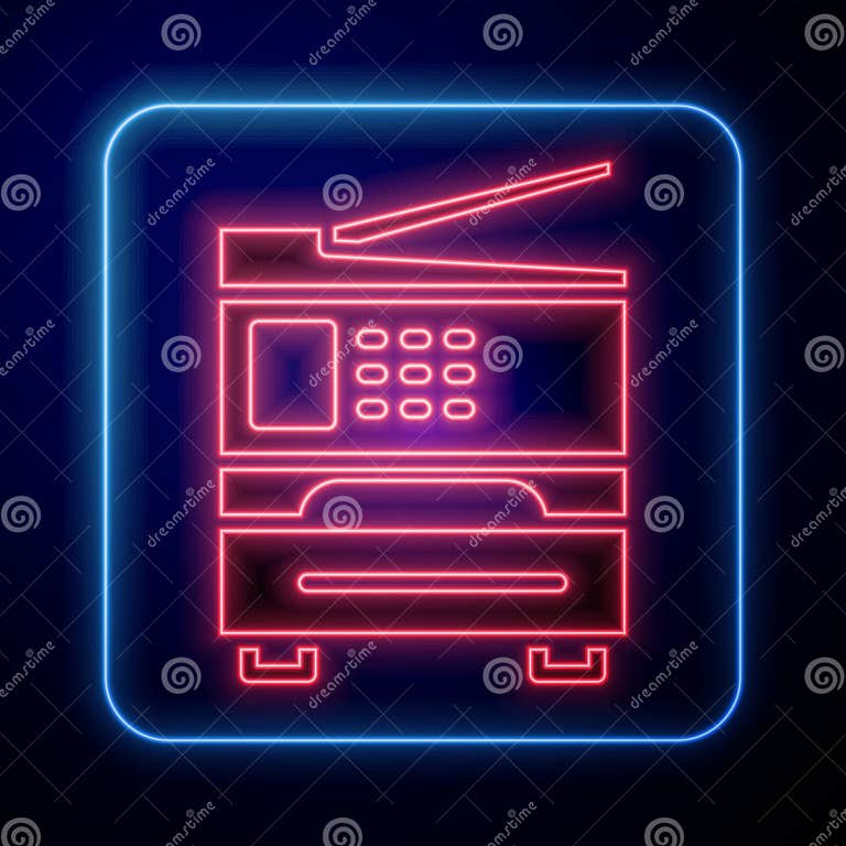 Glowing Neon Printer Icon Isolated on Blue Background. Vector ...