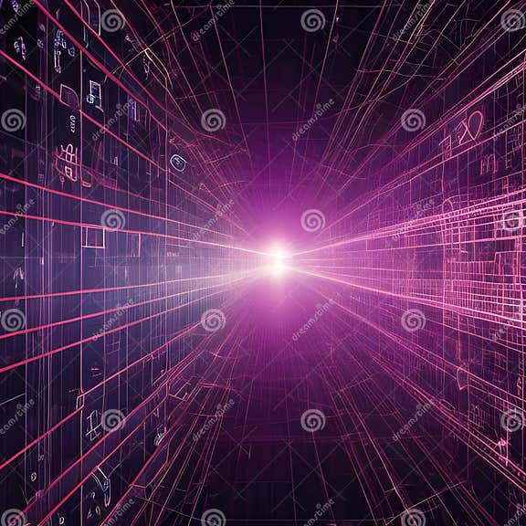 Glowing Neon Purple Cyberspace Network Visualization Concept with Data ...
