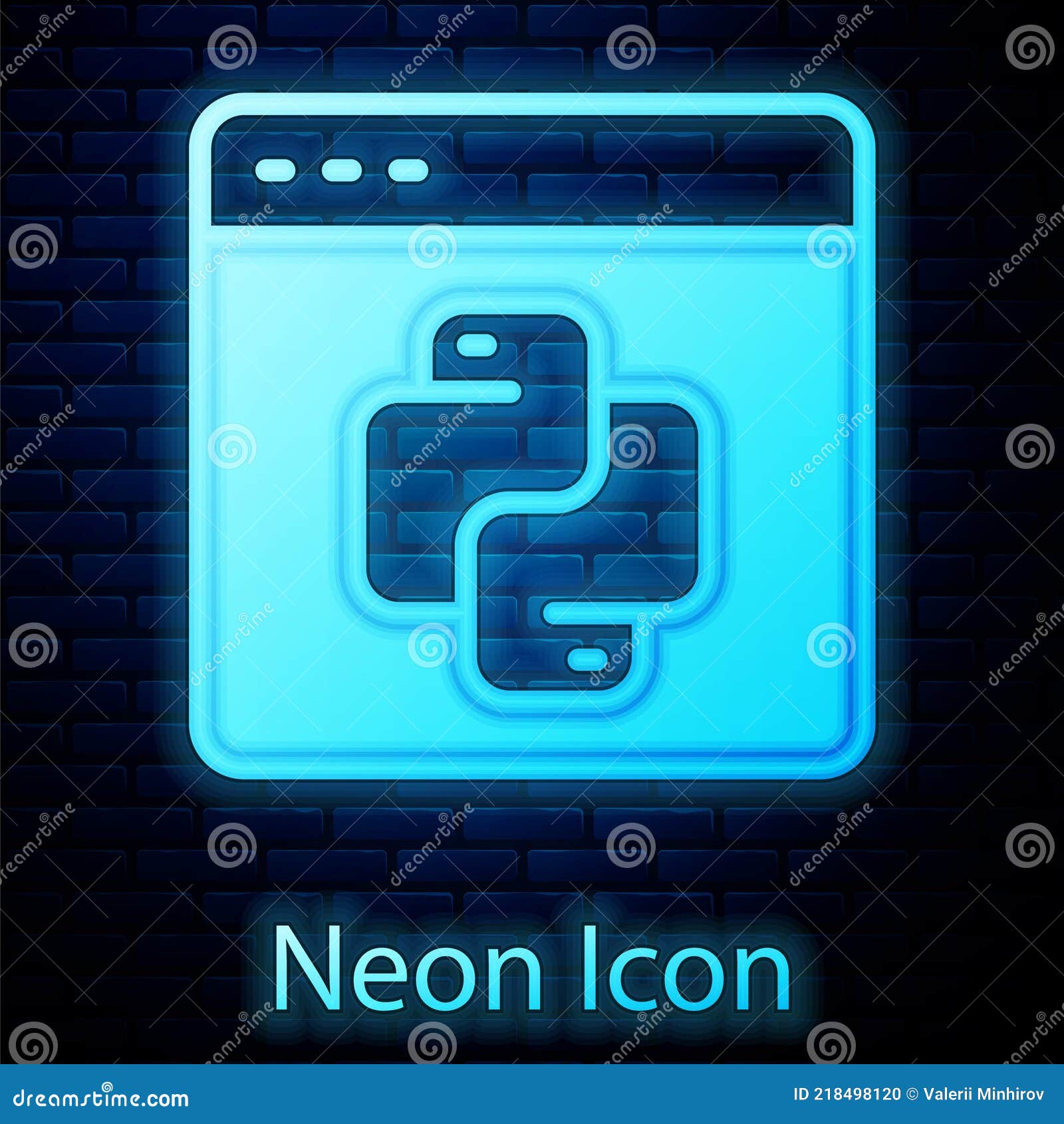 Glowing Neon Python Programming Language Icon Isolated on Brick Wall ...