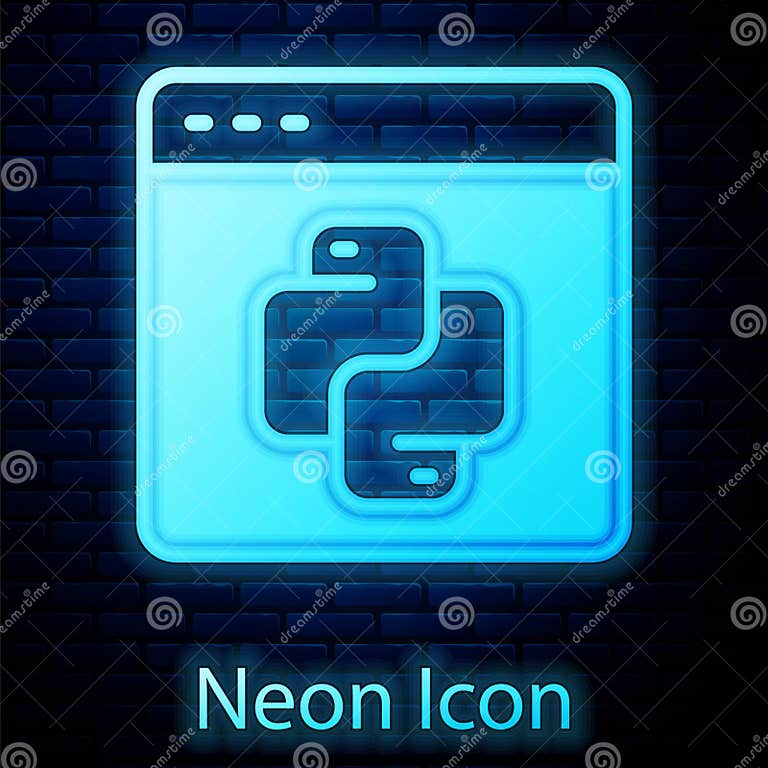 Glowing Neon Python Programming Language Icon Isolated on Brick Wall ...