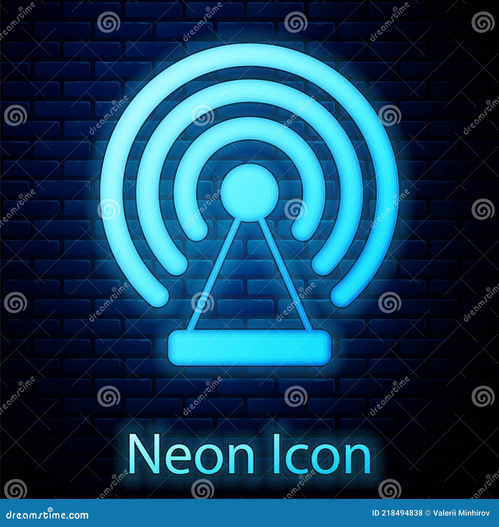 Glowing Neon Radar Icon Isolated on Brick Wall Background. Search ...