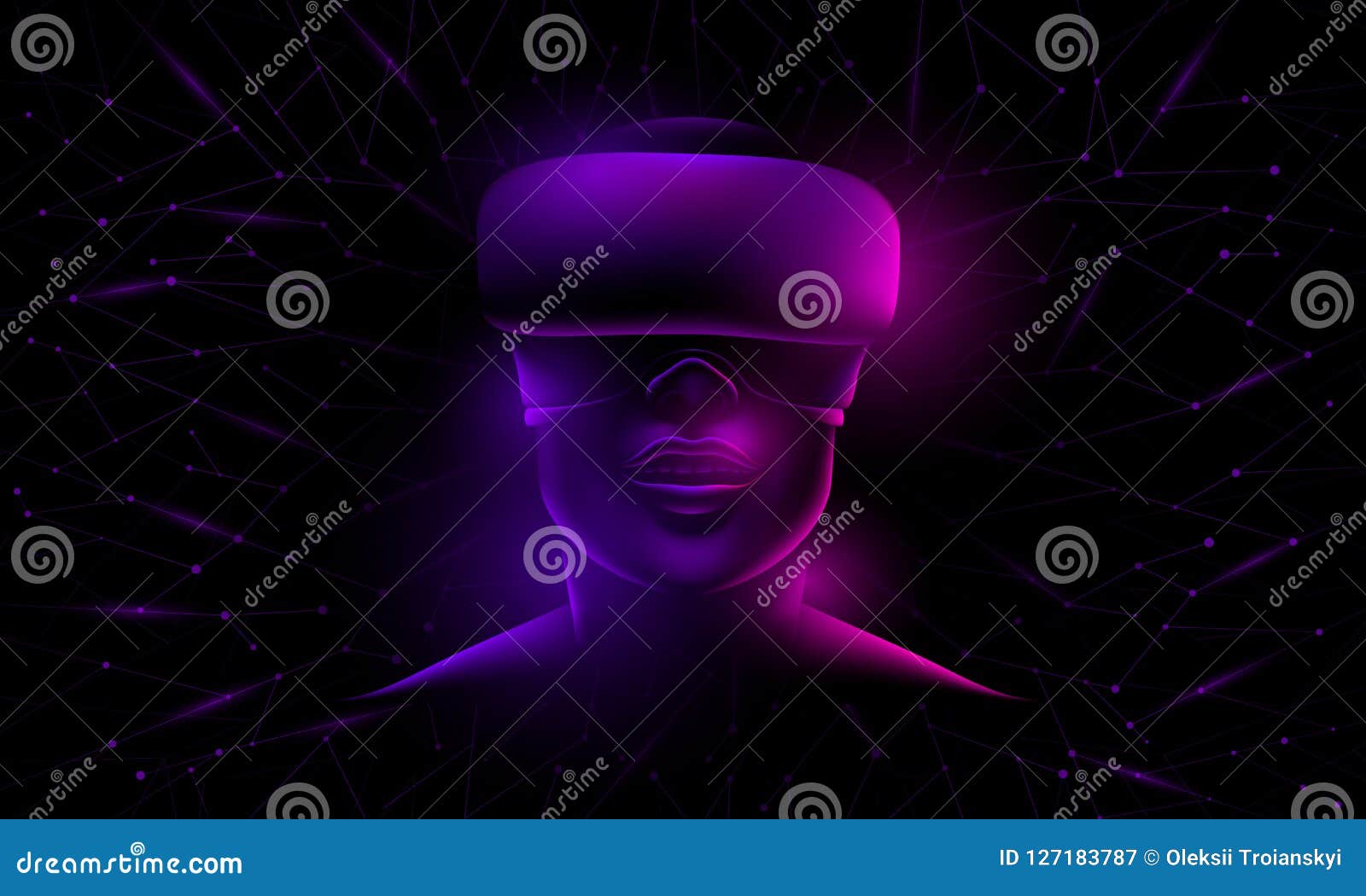 Glowing Neon Reflex On A Woman`s Face With Virtual Glasses Cartoon ...