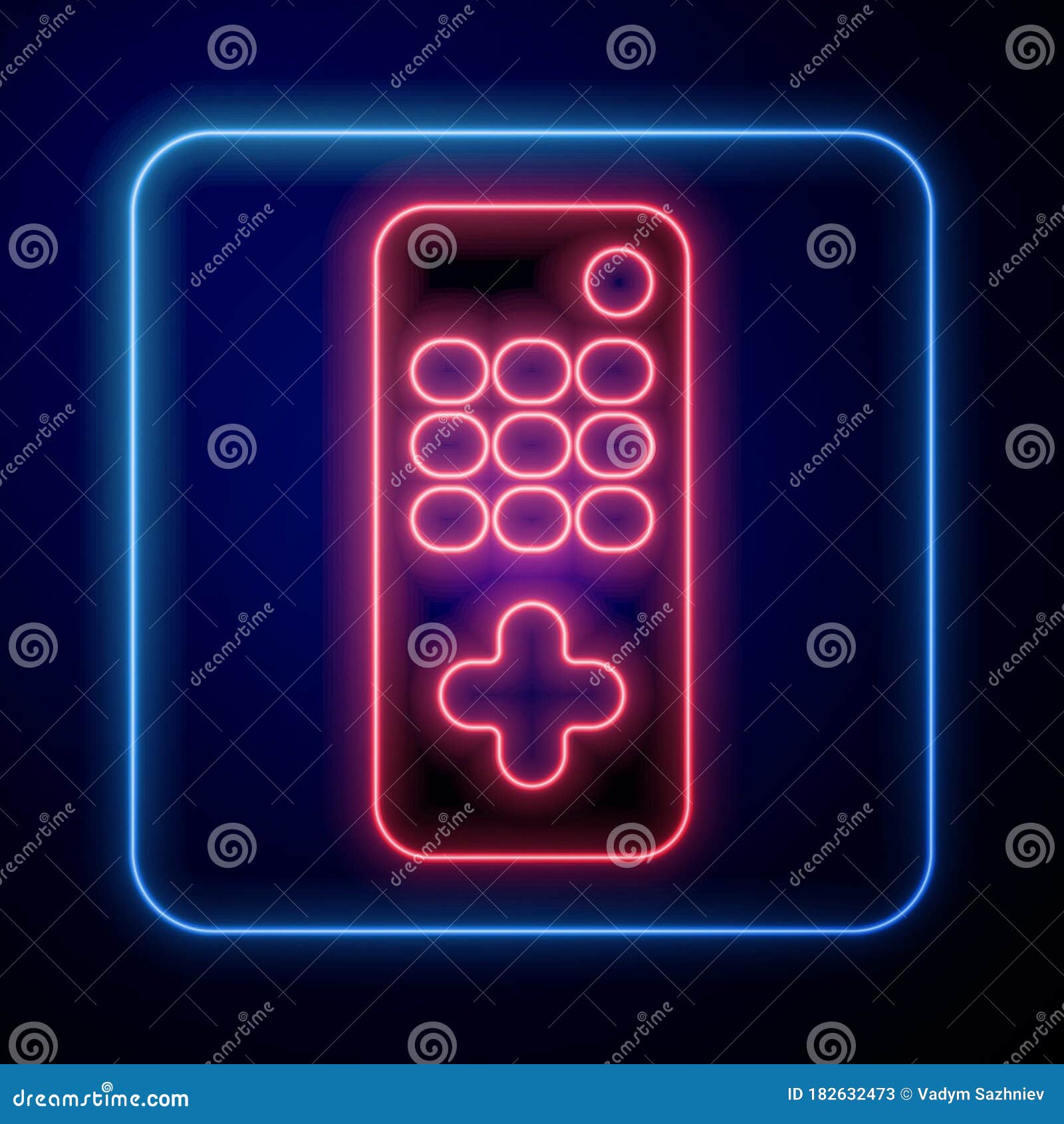 Glowing Neon Remote Control Icon Isolated on Blue Background. Vector ...