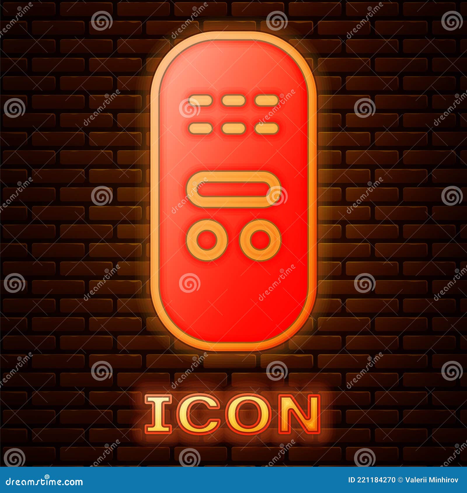 Glowing Neon Remote Control Icon Isolated on Brick Wall Background ...