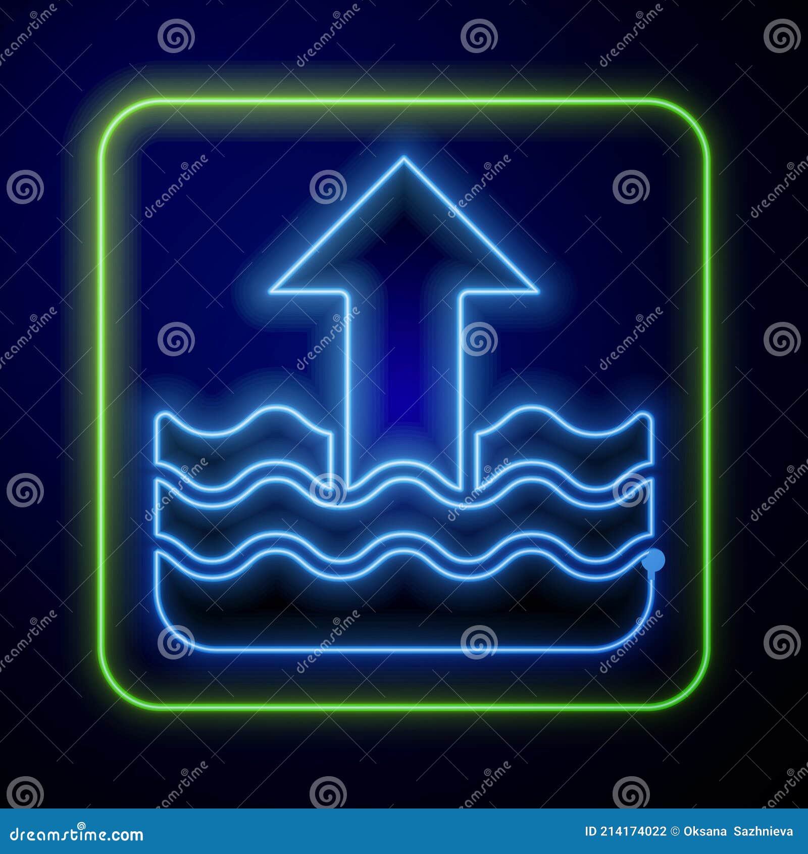 Glowing Neon Rise in Water Level Icon Isolated on Blue Background ...