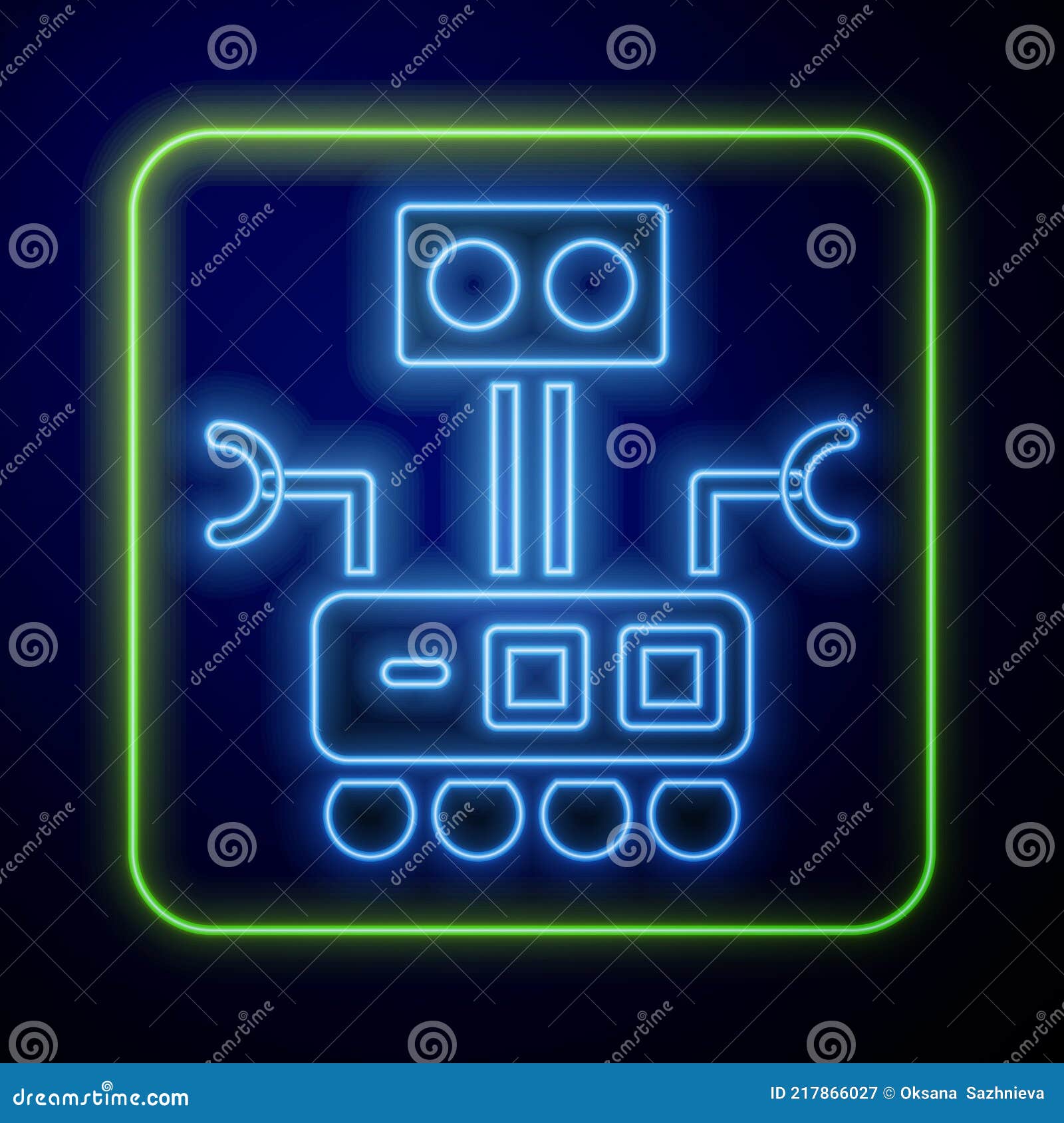 Glowing Neon Robot Icon Isolated on Blue Background. Artificial ...
