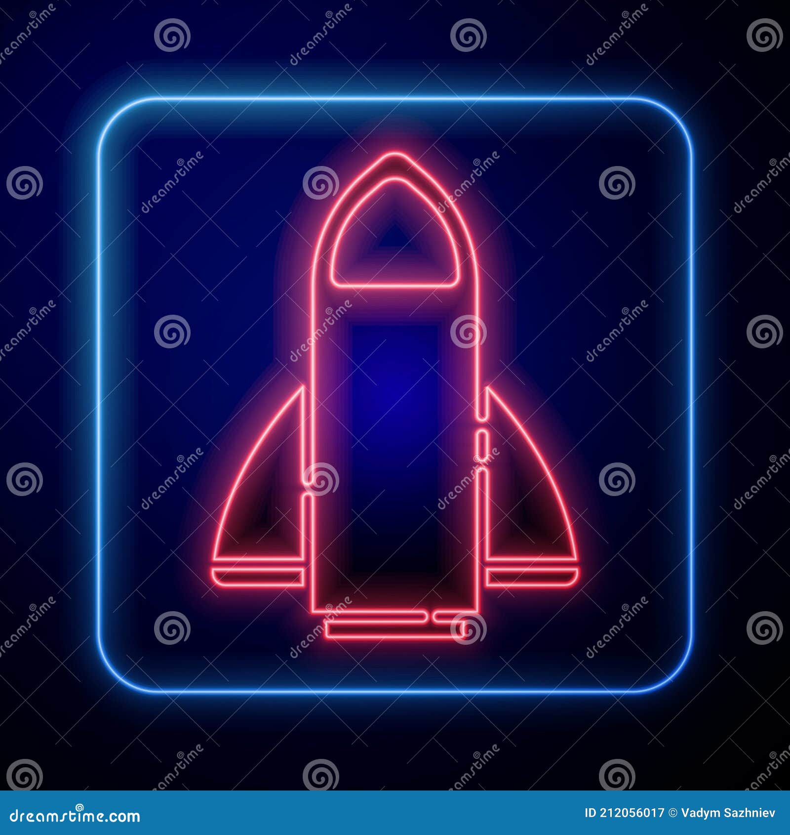 Glowing Neon Rocket Ship Icon Isolated on Blue Background. Space Travel ...