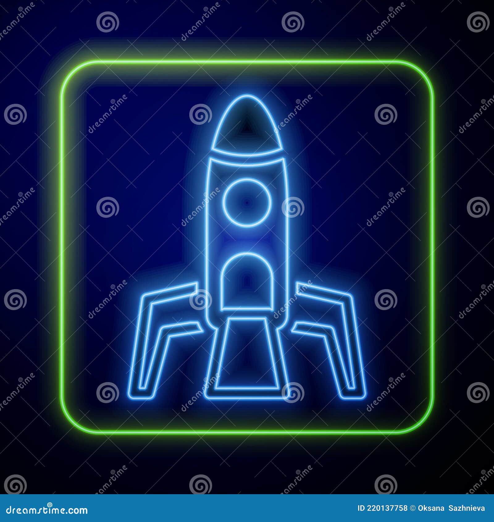 Glowing Neon Rocket Ship Icon Isolated on Blue Background. Space Travel ...
