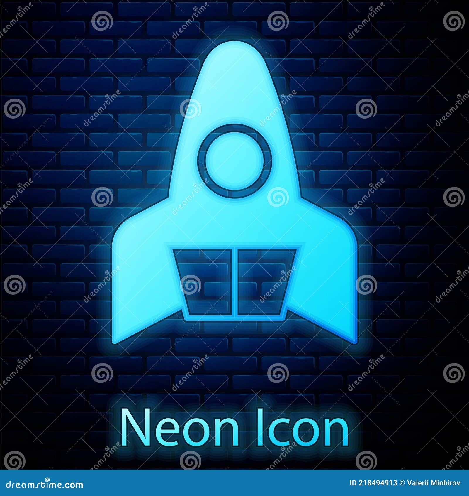Glowing Neon Rocket Ship Icon Isolated on Brick Wall Background. Space ...