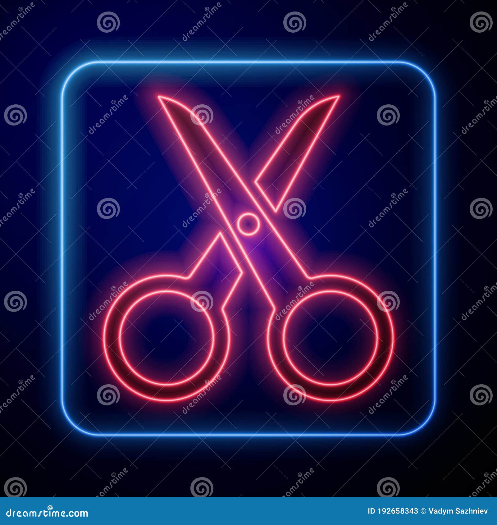 Glowing Neon Scissors Icon Isolated on Blue Background. Cutting Tool ...