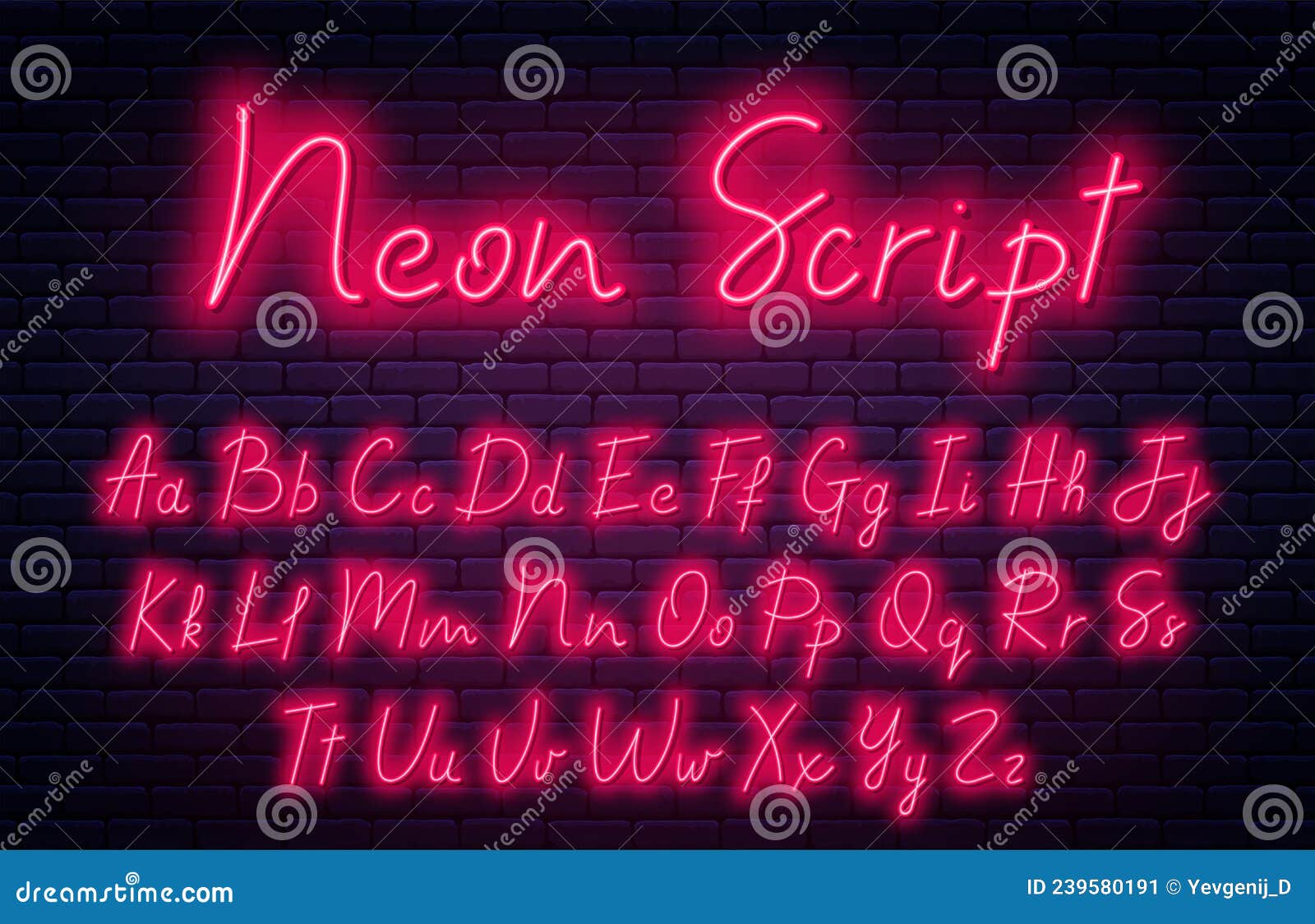 Glowing Neon Script Alphabet. Neon Font with Uppercase and Lowercase ...