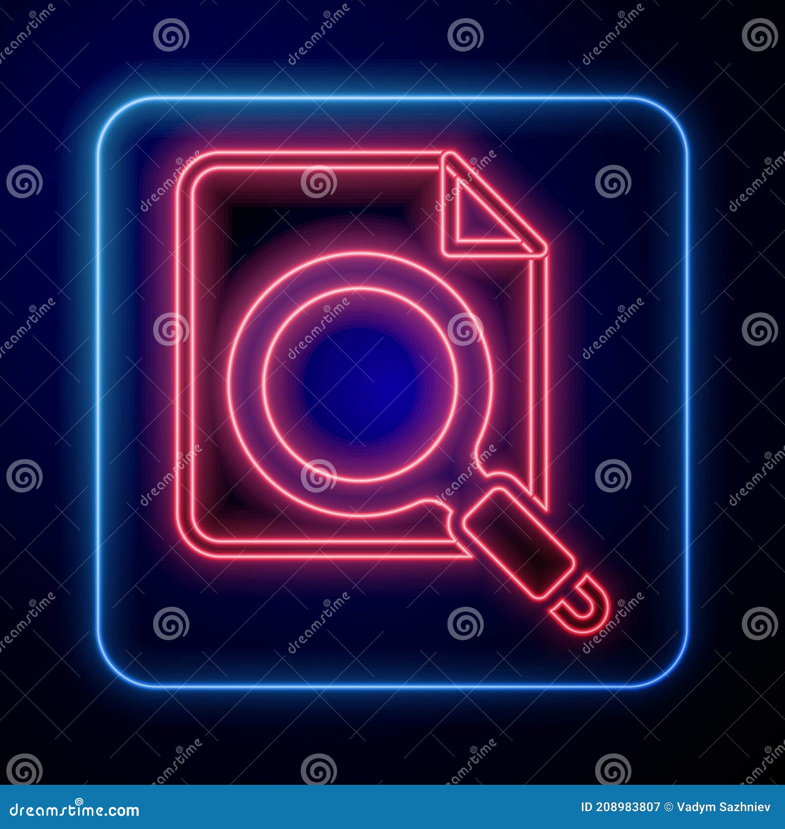 Glowing Neon Search Concept with Folder Icon Isolated on Blue ...