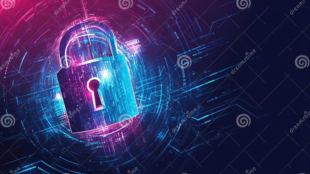 Glowing Neon Security Lock Illustration. Stock Illustration ...