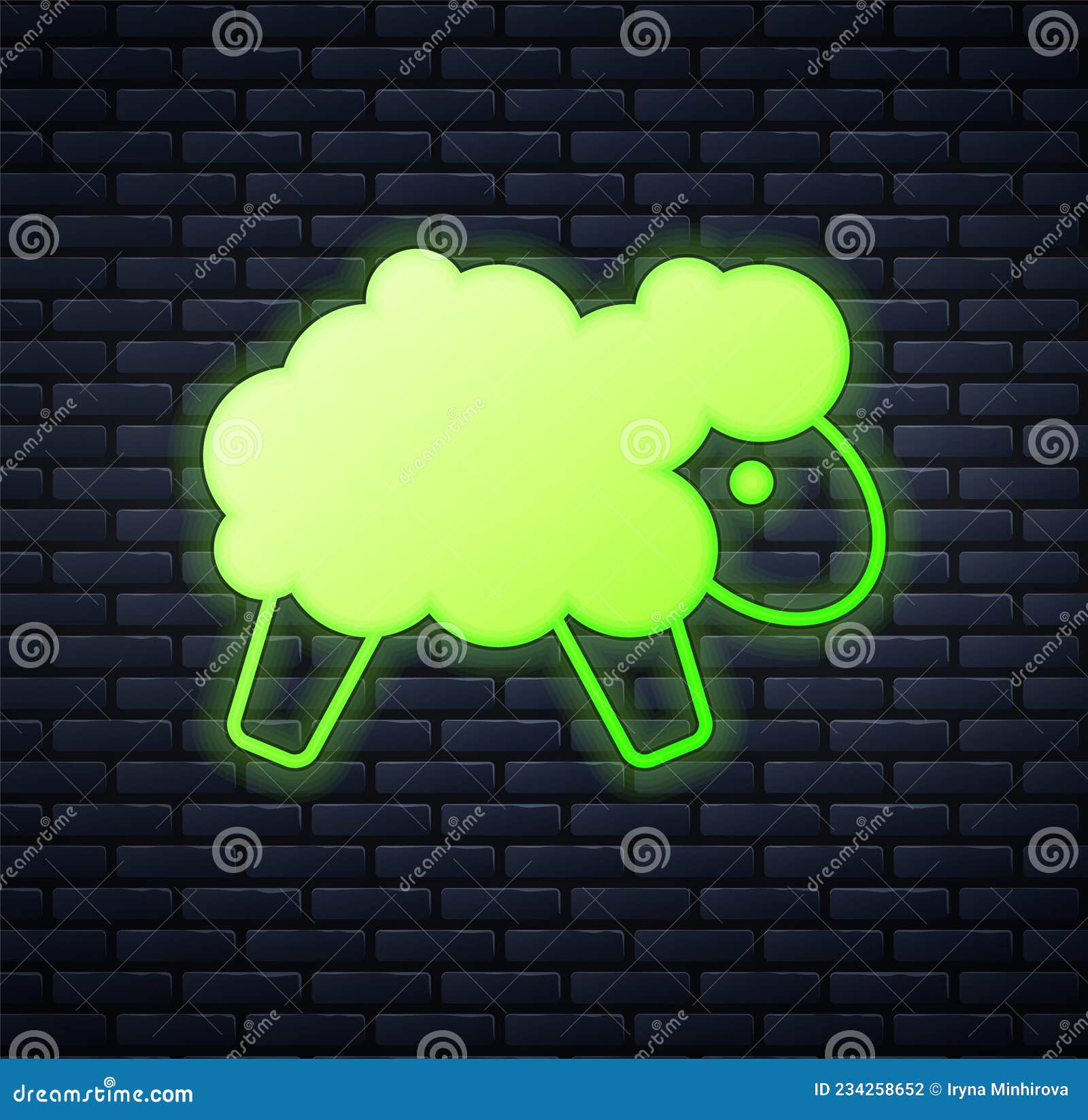 Sheep Neon Sign. Bright Glowing Symbol On A Black Background. Cartoon ...