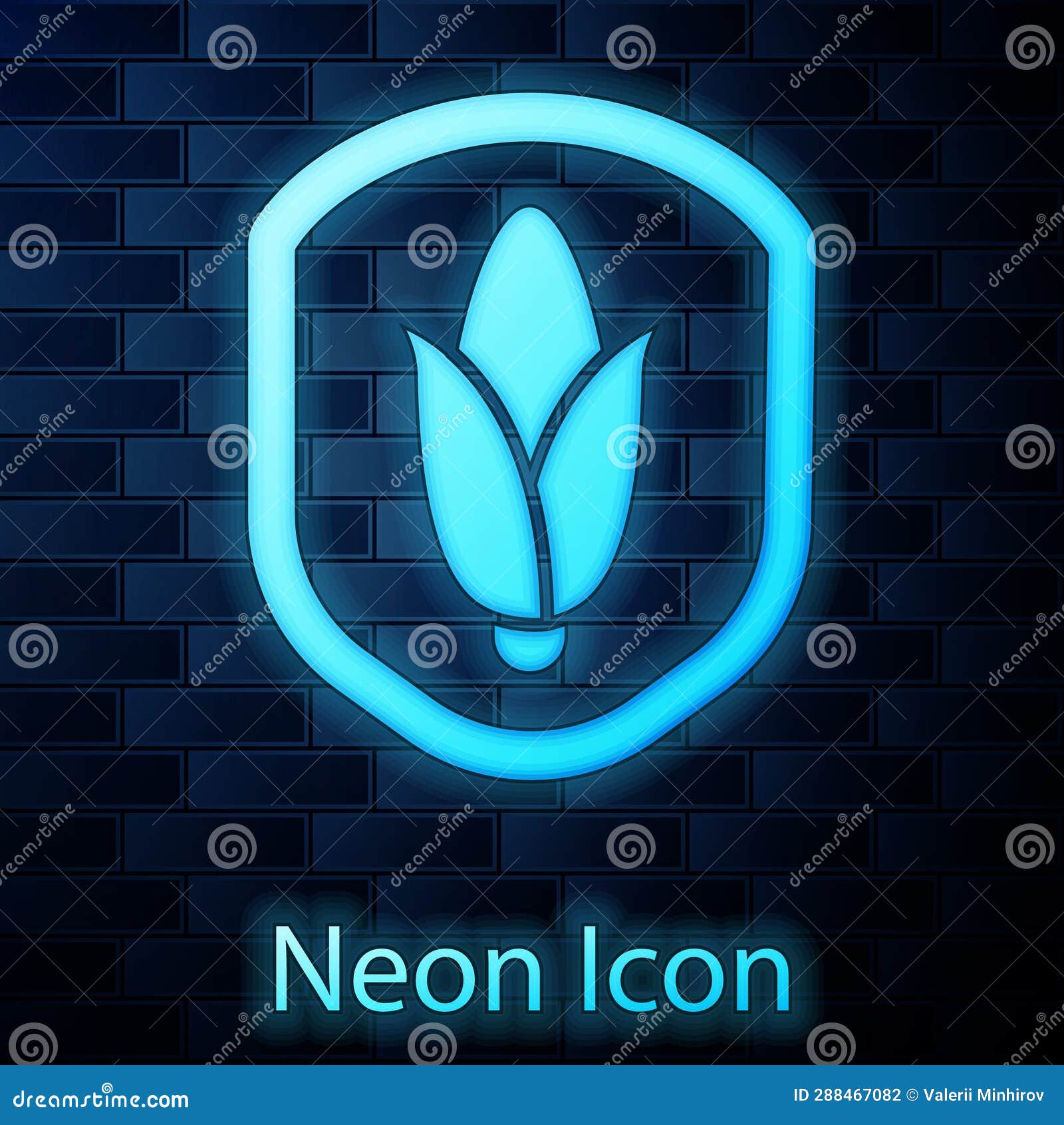 Glowing Neon Shield Corn Icon Isolated on Brick Wall Background ...