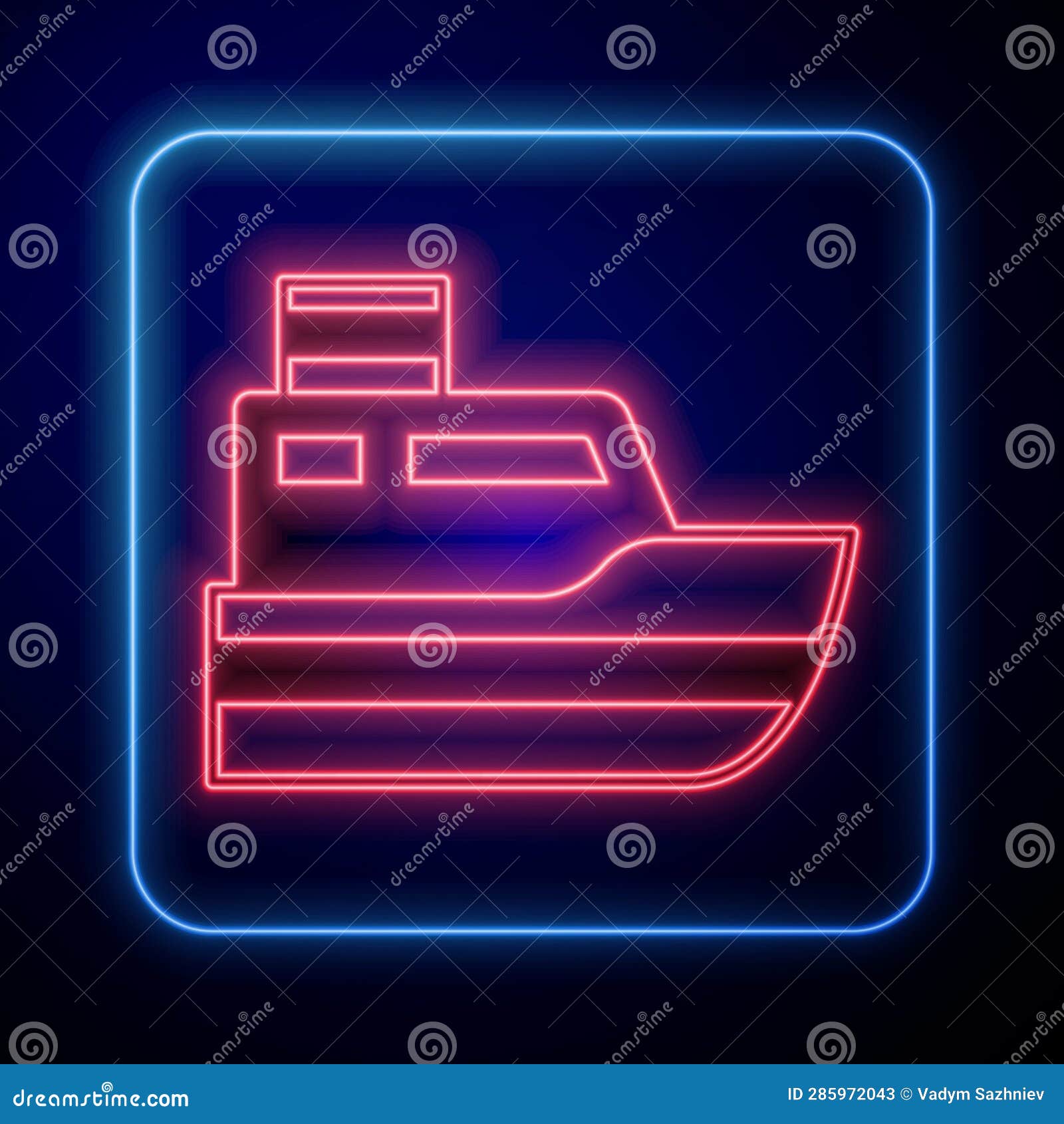 Glowing Neon Ship Line Path of Ship Sea Route with Start Point GPS and ...