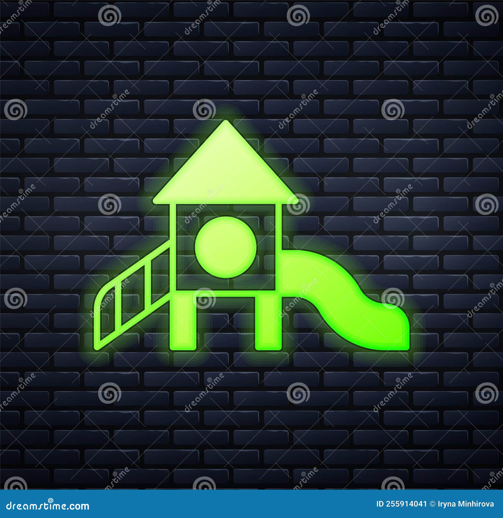 Glowing Neon Slide Playground Icon Isolated on Brick Wall Background ...