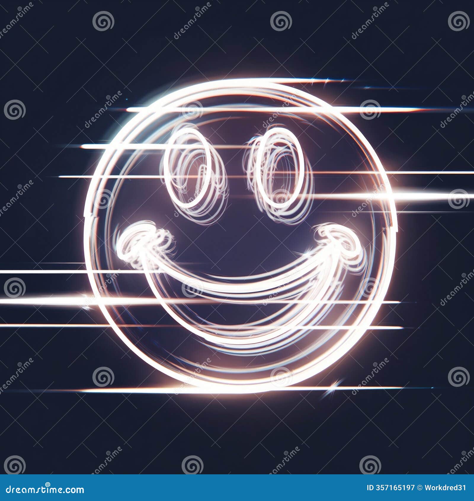 Glowing Neon Smiley Face with Horizontal Light Streaks Stock ...