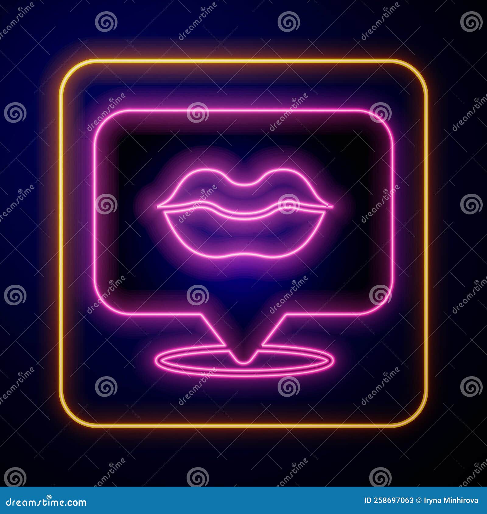 Glowing Neon Smiling Lips Icon Isolated on Black Background. Smile ...