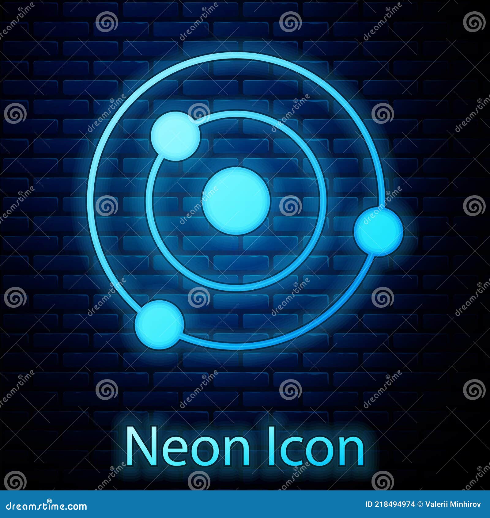 Glowing Neon Solar System Icon Isolated on Brick Wall Background. the ...