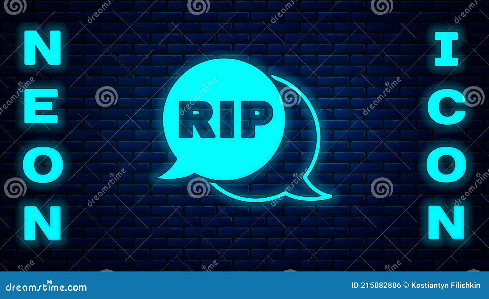 Glowing Neon Speech Bubble Rip Death Icon Isolated on Brick Wall ...