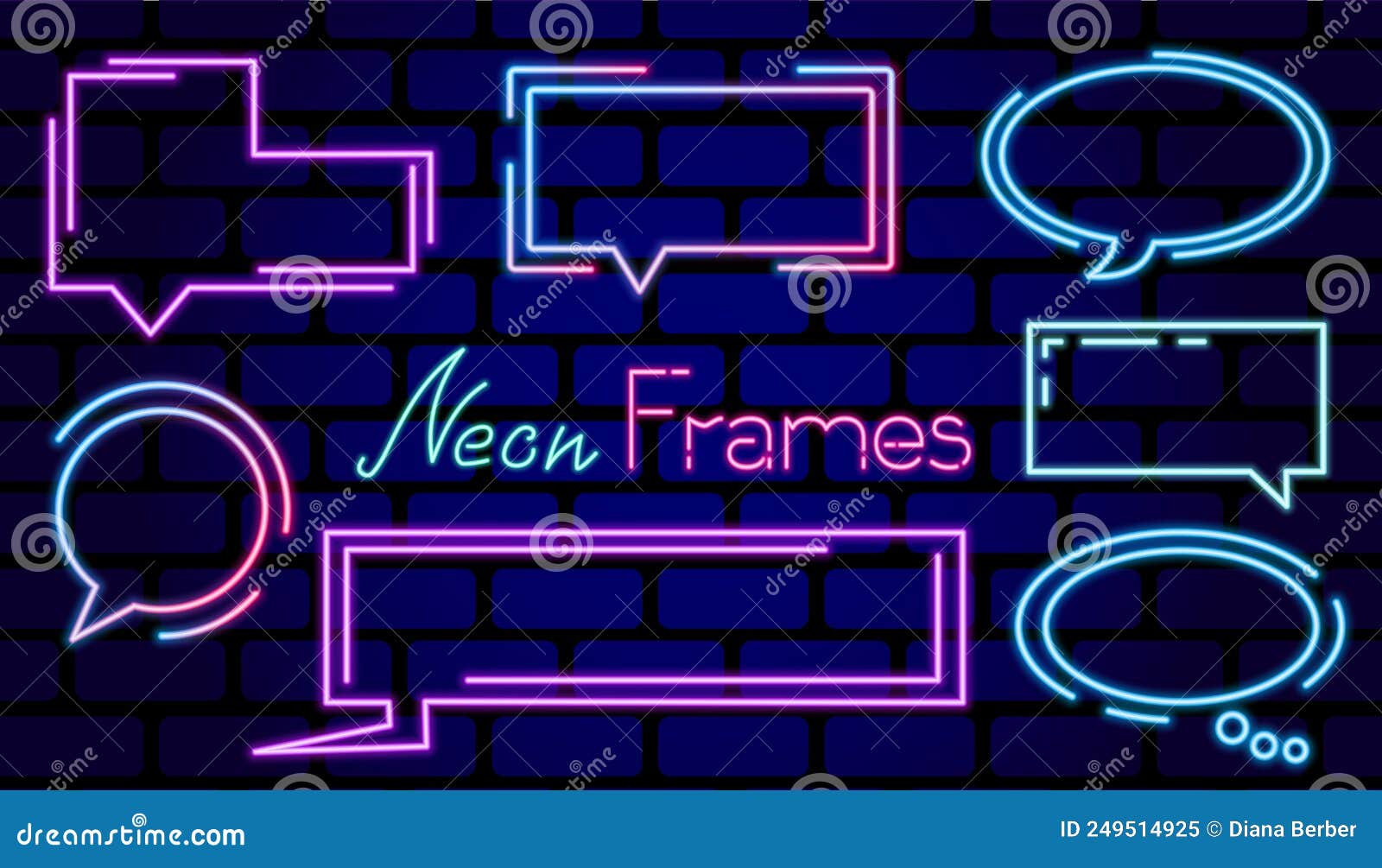 Glowing Neon Speech and Thought Frames Stock Vector - Illustration of ...