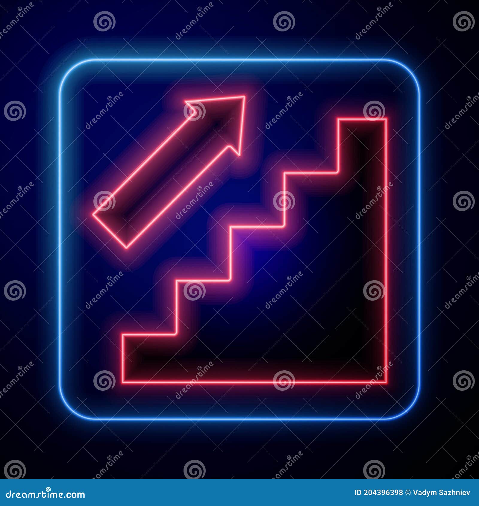 Glowing Neon Stairs Up Icon Isolated on Blue Background. Vector Stock ...