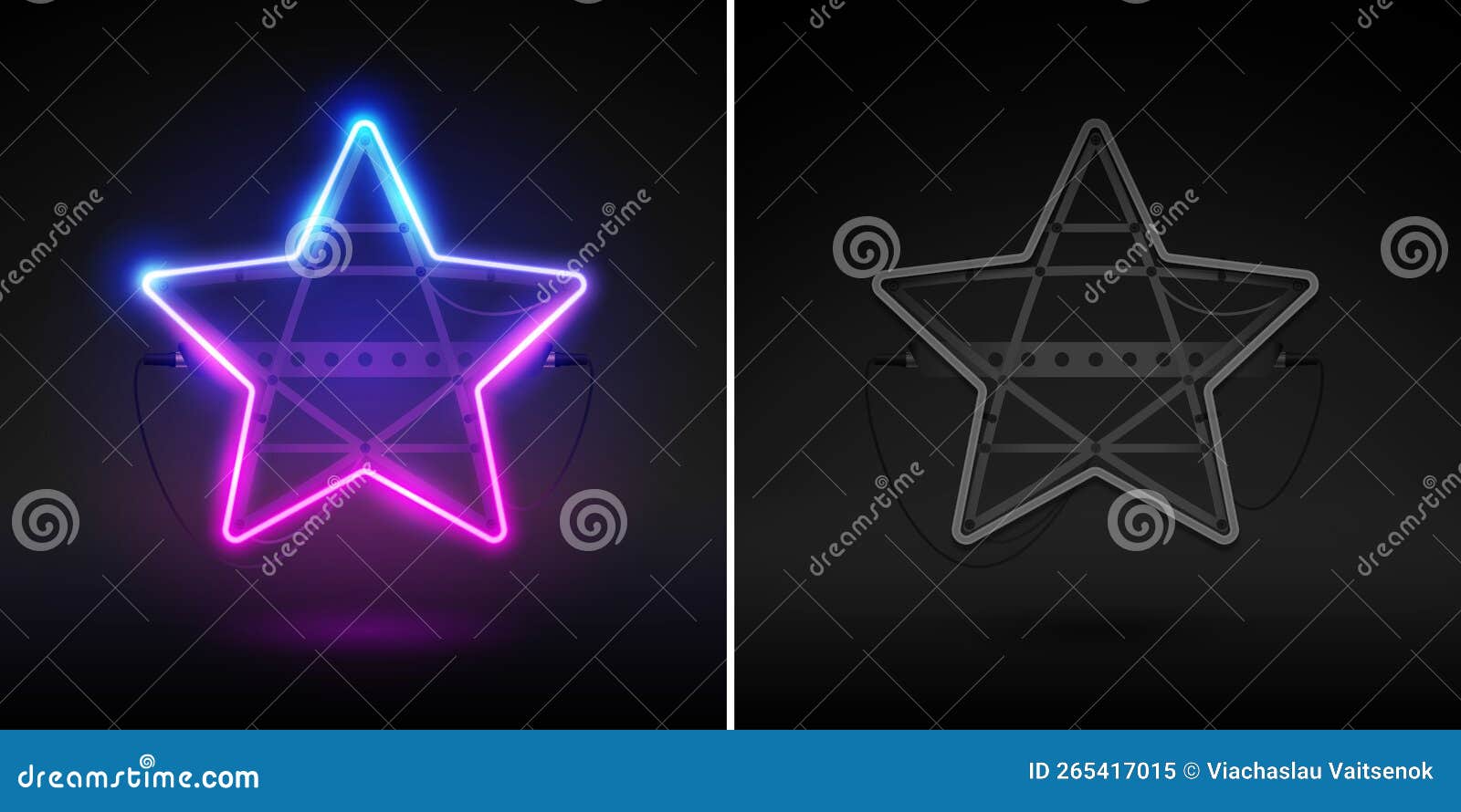 Glowing Neon Star on and Off Version Stock Vector - Illustration of ...