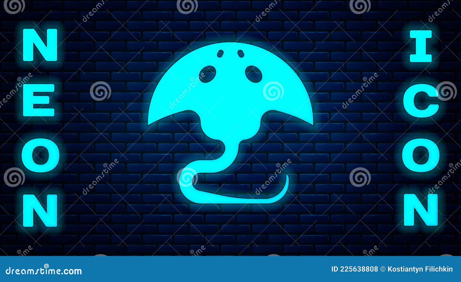 Glowing Neon Stingray Icon Isolated on Brick Wall Background. Vector ...