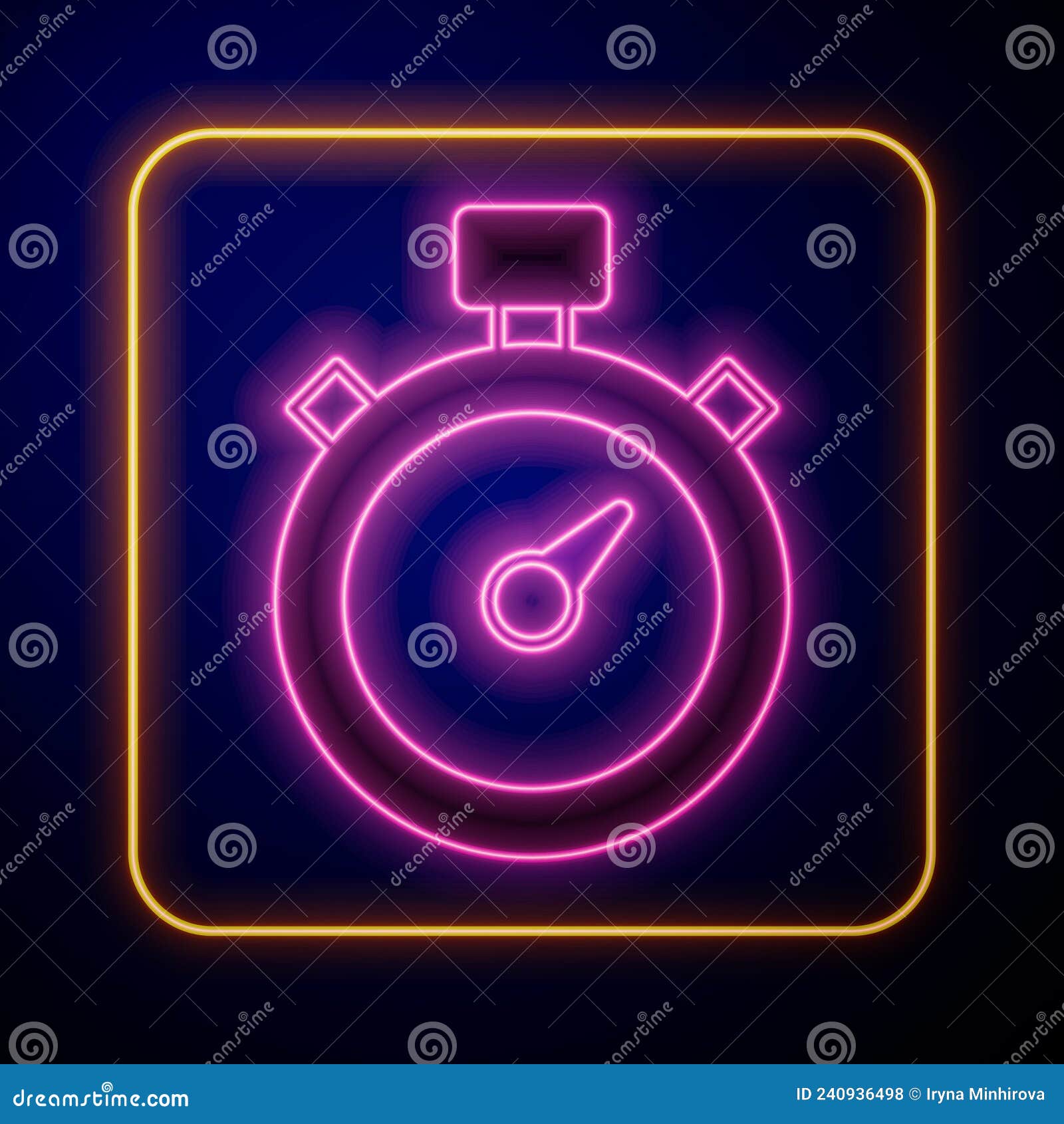 Glowing Neon Stopwatch Icon Isolated on Black Background. Time Timer ...