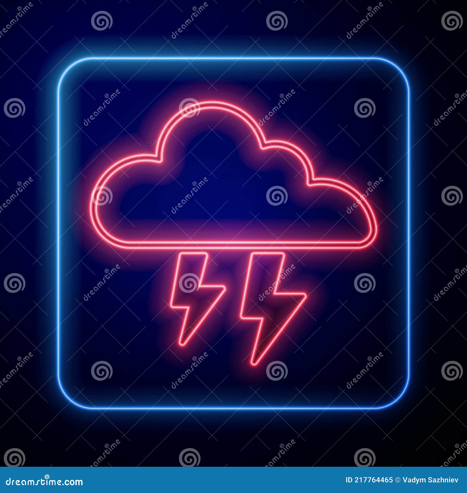 Glowing Neon Storm Icon Isolated on Black Background. Cloud and ...