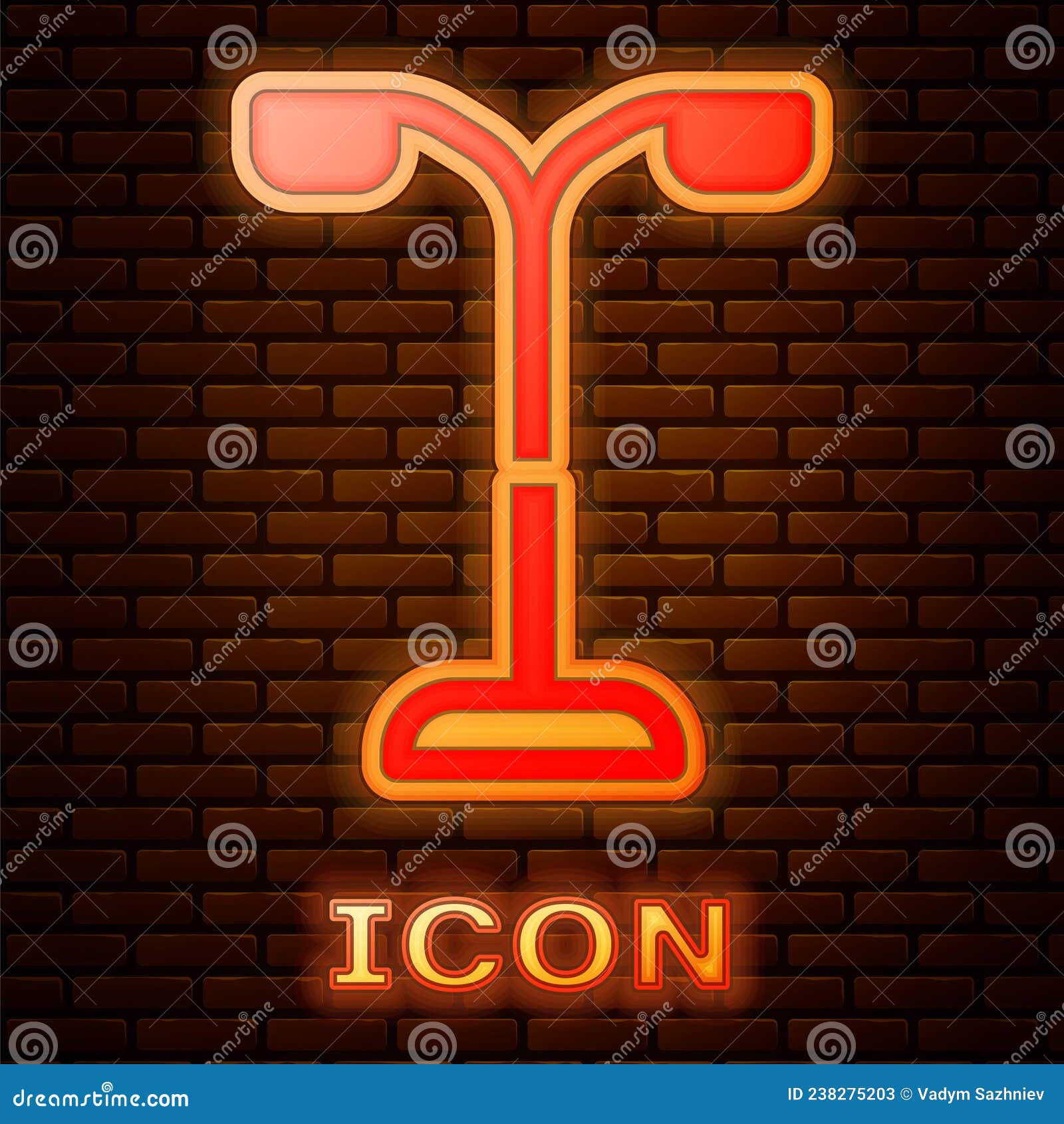 Glowing Neon Street Light System Icon Isolated on Brick Wall Background ...