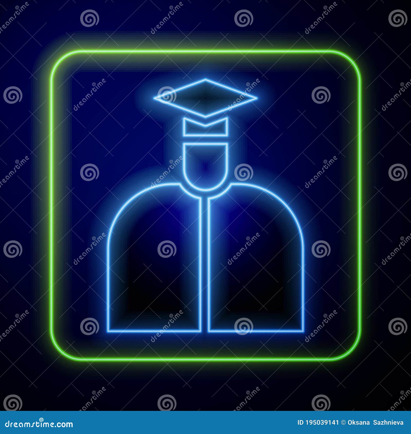 Glowing Neon Student Icon Isolated on Blue Background. Vector ...