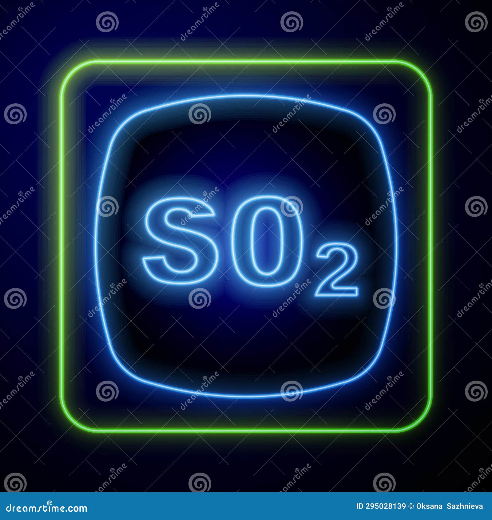 Glowing Neon Sulfur Dioxide SO2 Gas Molecule Icon Isolated on Blue ...