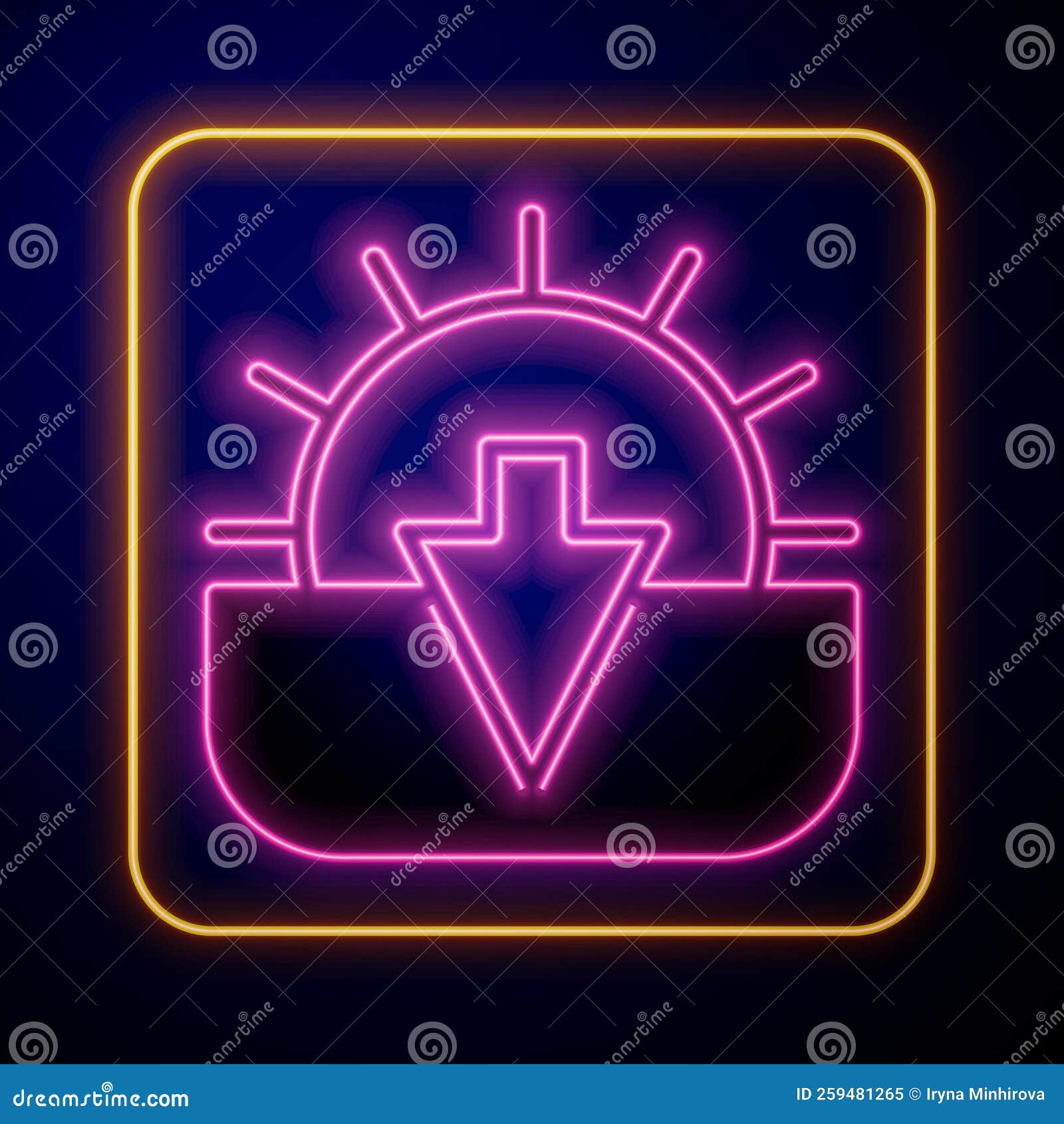Glowing Neon Sunset Icon Isolated on Black Background. Vector Stock ...