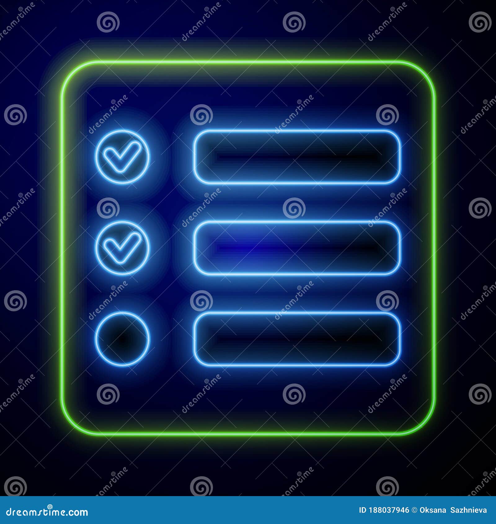 Glowing Neon Task List Icon Isolated on Blue Background. Control List ...