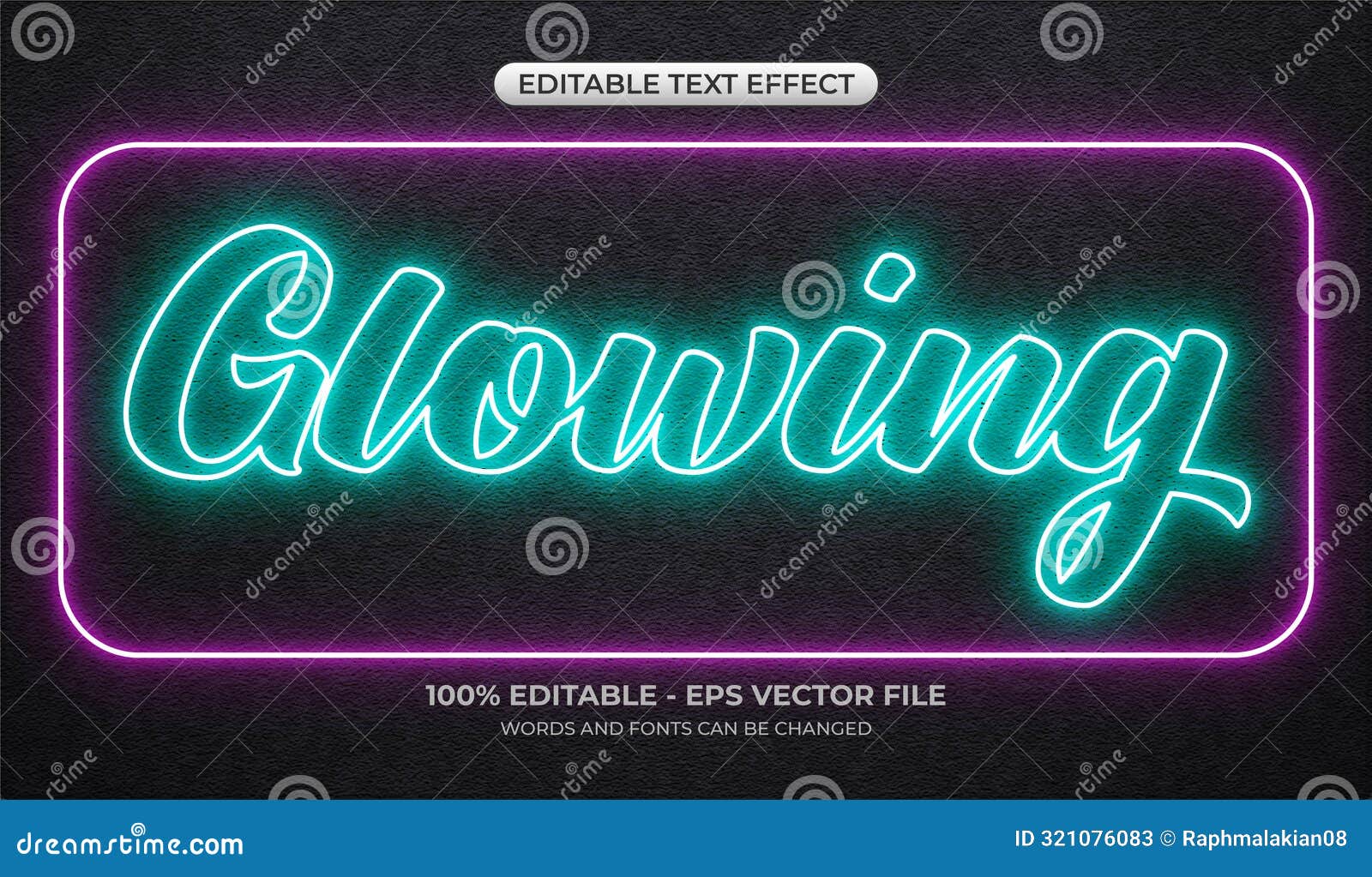 Glowing Neon Text Effect on the Concrete Wall Background. Editable Text ...